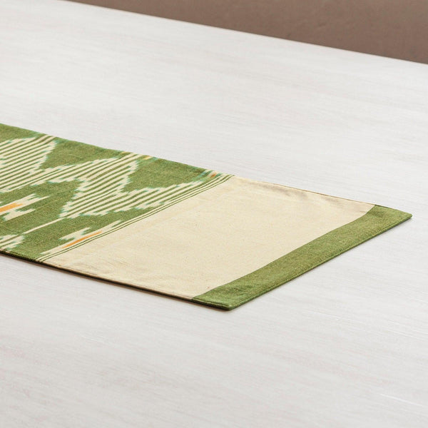 Cotton Ikat Table Runner - 13 x 58, Green & Lemon Yellow – Eyaas