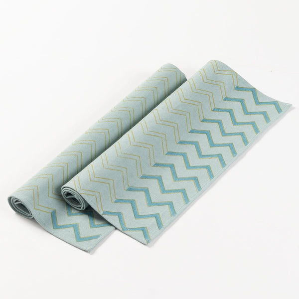 Blue & Yellow Chevron Block Printed Table Mats – Eyaas